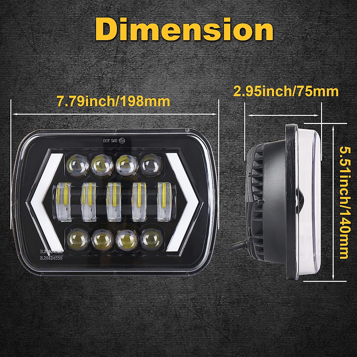 OVOTOR 7x6 inch Halo LED Headlights, 5x7 inch Square LED Headlamp with Arrow Angel Eyes DRL Turn Signal Light Replaces H6054 H5054 H6054LL 69822 Fit Trucks Wrangler XJ YJ Sedans GMC