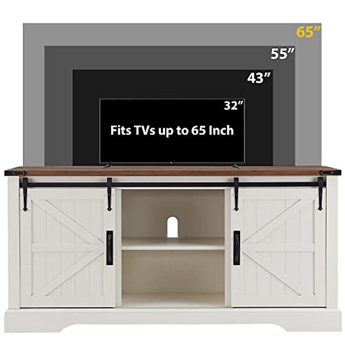 OKD TV Stand for 65+ Inch TV, Modern Farmhouse Entertainment Center with Sliding Barn Door, Wood Rustic Media Console Cabinet with Adjustable Shelf for Living Room, Antique White