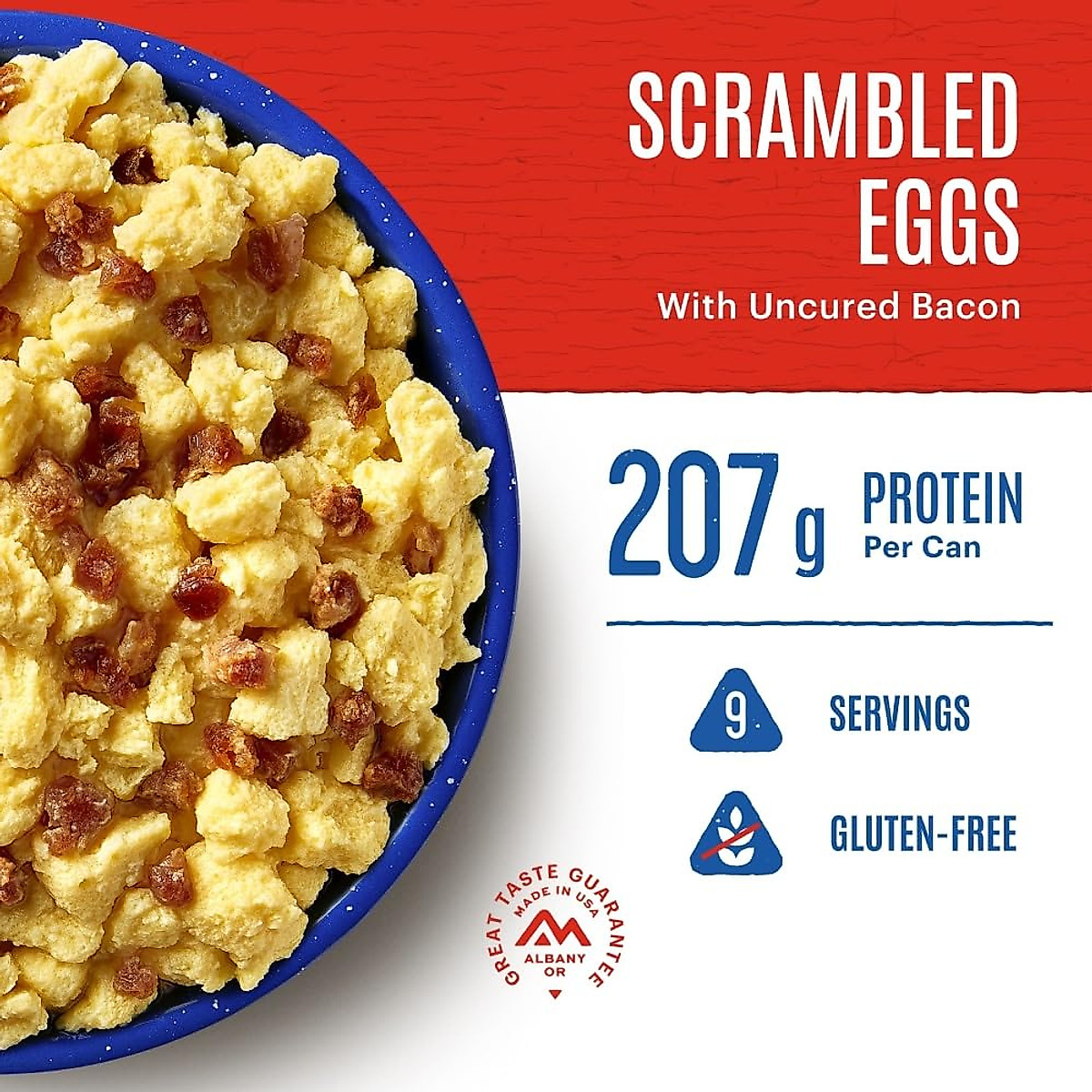 Mountain House Scrambled Eggs with Uncured Bacon #10 Can | Freeze Dried Survival & Emergency Food | Gluten-Free | 9 Servings