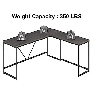 HSH L Shaped Computer Desk, Wood and Metal Reversible Corner Desk for Small Space, Industrial Rustic Crafting Writing Workstation Table for Home Office Study, Grey Oak, 59 x 55 inch