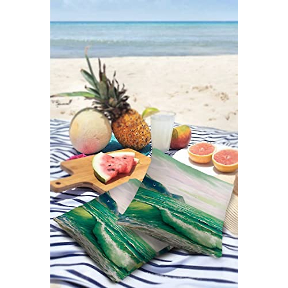 Outdoor Waterproof Pillow Covers for Patio Furniture Watercolor Ocean Wave Green Decorative Throw Pillow Cover Abstract Beach Scene Pillowcases Set of 2 Cushion Case for Sofa Couch Chair 18 x 18 in