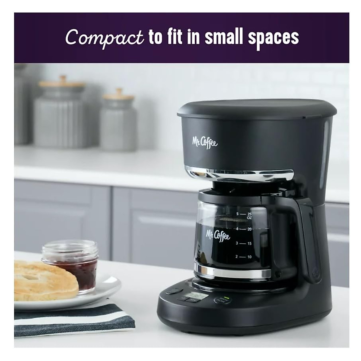 Mr. Coffee 5-Cup Digital Display Programmable Coffee Maker Mini Brew Now or Later Auto Shut Off Arctic Blue