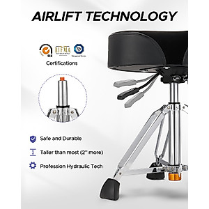 Starfavor Drum Throne Airlift Height Adjustable Padded Seat Drum Stool, Heavy Duty Hydraulic Drum Throne Seat Motocycle Style, with Double Braced Anti-Slip Feet Saddle Drum Seat, ST-700