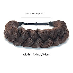 STHEJFB Bohemian Braided Headband Oversized Classic Wide Braids Adjustable Elastic Strap Synthetic Wig Headband Women's Braids Beauty Accessories (Reddish Brown)