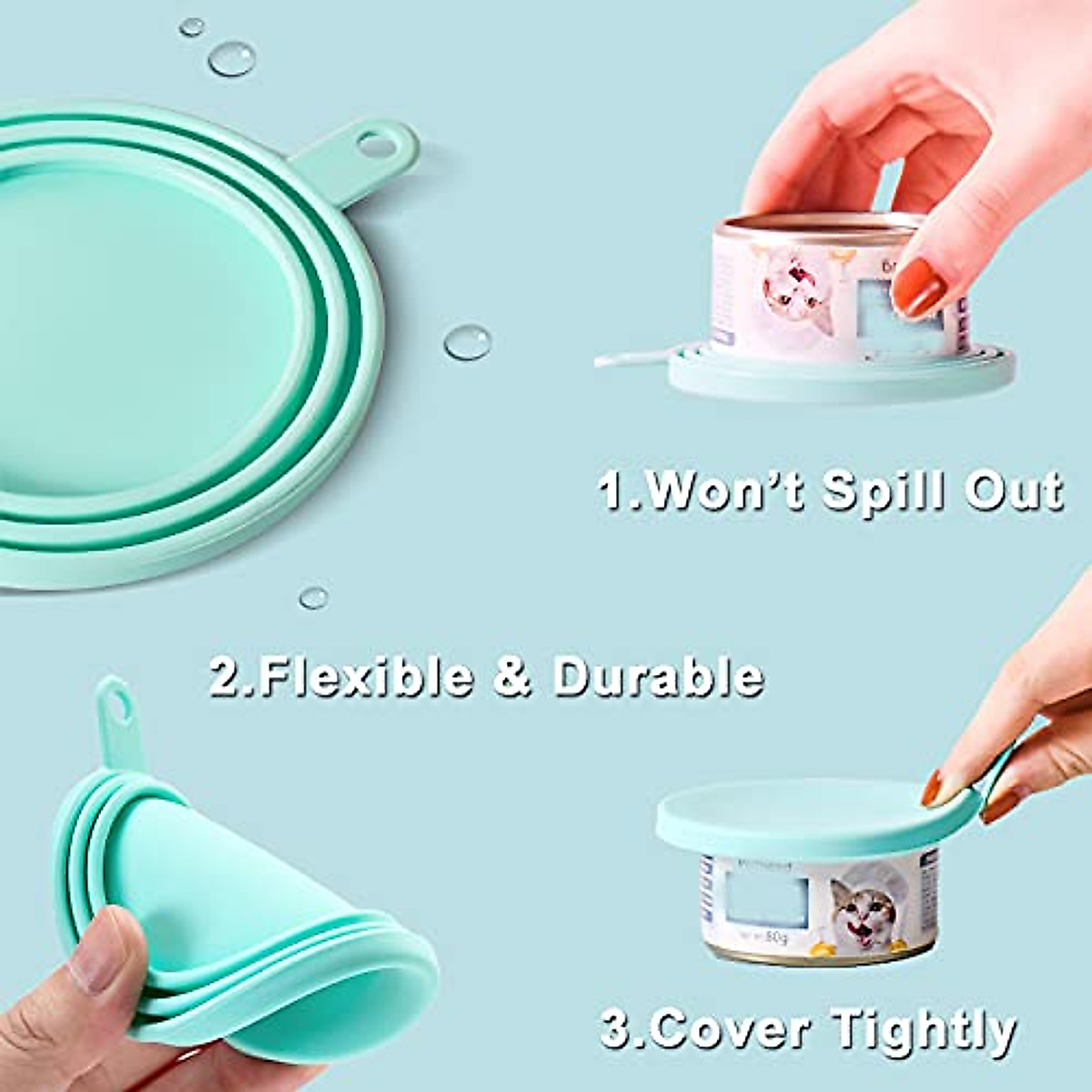 WAFJAMF Silicone Pet Can Covers,Dog Cat Food Can Lids and Spoons,Universal BPA Free,Fit Multiple Sizes Dishwasher Safe-3Pack