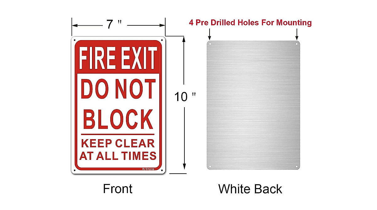 Fire Exit Sign Do Not Block Doors - Rugged Aluminum 2 Pack