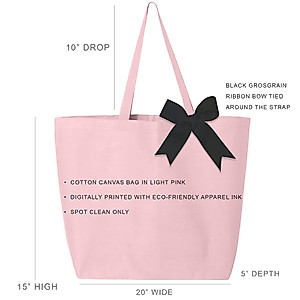 sockprints Pink Tote Bags with Black Bow - Tri Delta Tote Bag - Large Canvas Tote Bag for Women and Sisterhood
