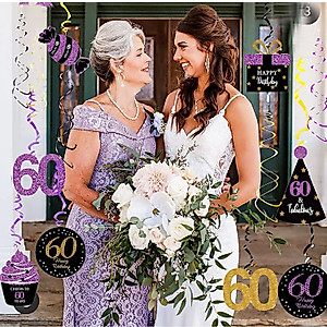 60th Birthday Decorations for Women Purple Black Gold 60 Birthday Party Decor – Foil Hanging Swirls/Women 60th Birthday Party Decorations