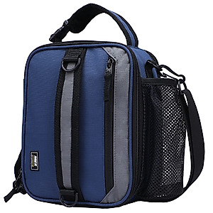 MIER Expandable Lunch Bag Insulated Lunch Box for Men to Work Travel Portable Lunchbox Bags with Shoulder Strap and Water Bottle Holder(Navy/Grey)