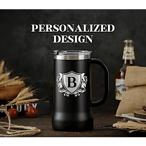Onebttl Personalized Beer Stein, Beer Mug with Handle - Gifts for Beer Lovers, Men Who Have Everything on Birthday, Christmas - Customized Monogram 24 oz Double Wall Stainless Steel Cup, C