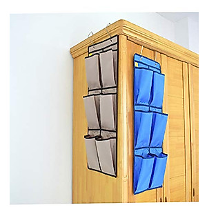 HeyToo Over The Door Shoe Organizer 6 Large Oxford Fabric Pockets Accessory Storage Hanging Narrow Closet Wall Light Grey