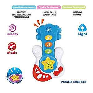 Portable Set of 3 (Piano, Bongo Drums, Guitar) Educational Toy for Music Learning and Entertainment for Ages 6 Months to 4 Years. All 6 Batteries Included.