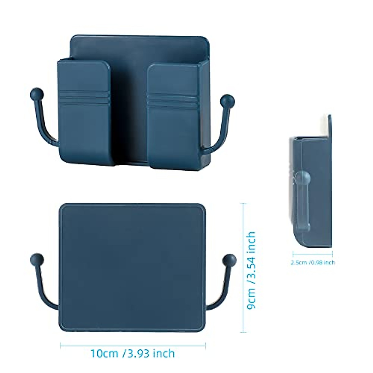 4 pieces Wall Mount Phone Holder Adhesive Wall Beside Organizer Storage Box Plastic with Hooks Remote Control Phone Brackets Holder Charging Phone Stand for Bedroom Living Room Bathroom (Green)