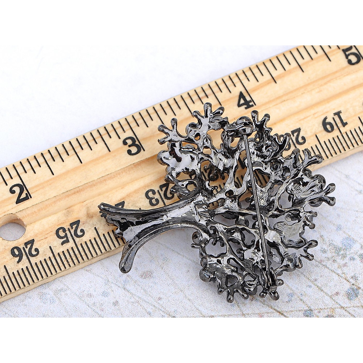 Alilang Gunmetal Tone Topaz Colored Rhinestones Apple Fruit Floral Tree Brooch Pin