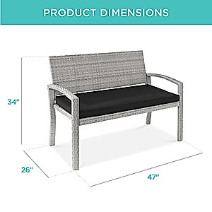 Best Choice Products 2-Person Outdoor Wicker Loveseat Bench Chair Furniture for Garden, Patio, Porch w/ 700lb Capacity, Seat Cushion - Gray/Black