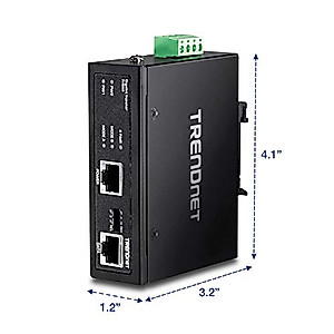 TRENDnet Hardened Industrial 60W Gigabit PoE+ Injector, DIN-Rail Mount, IP30 Rated Housing, Includes DIN-Rail & Wall Mounts, TI-IG60,Black