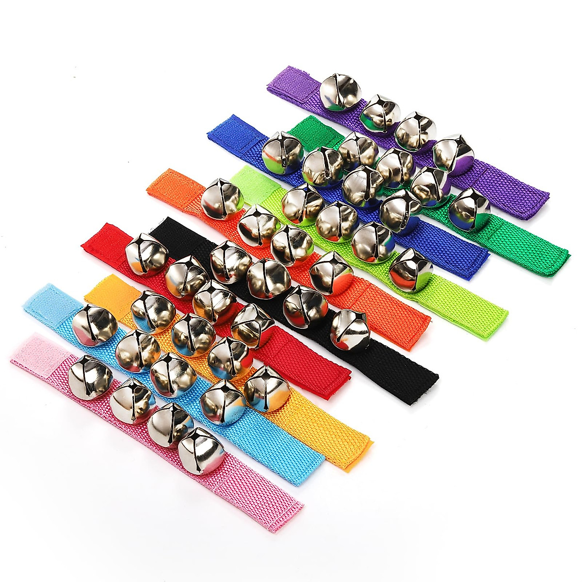 Foraineam 20 PCS 10 Colors Wrist Bells Bracelets Ankle Jingle Bell Band Party Favors Wristband Musical Tambourine Rhythm Percussion Instrument