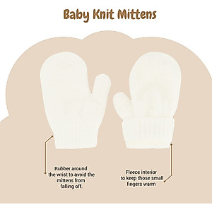 Baby Hats Newborn - Toddler Winter Baby Hat and Mitten Set Boy and Girls Baby Winter Hat Fleece Lined 0-6 Months (Ivory)