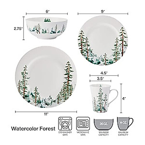 Mikasa Watercolor Forest Chip Resistant 16 Piece Dinnerware Set, Service for 4 White