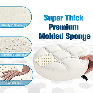 FNZIR Round Rolling Stools PU Leather Seat Height Adjustable Swivel Stool with Wheels White