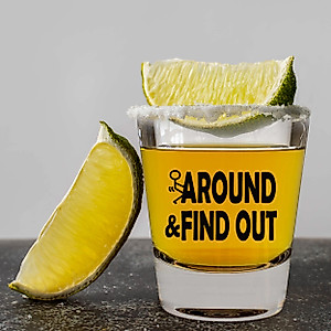 LitGifts Eff Around And Find Out Shot Glass - Cute Shot Glasses for Women or Men - Funny Shot Glasses for Adults - Fun Birthday Gifts for Him or Her - 1.75 Ounce Glass Shot Glass