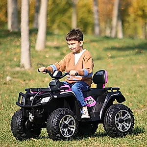 Joywhale 24V 2-Seater Ride on ATV 4WD Quad Powerful 4-Wheeler Electric Car for Big Kids, with 400W Strong Engine, 9AH Large Battery, Metal Suspension, Soft Braking, Music & Bright Headlights, Pink