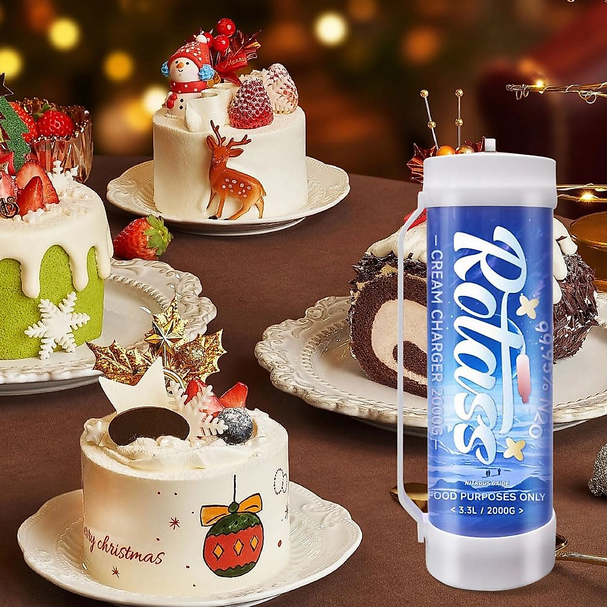 HNAICDU Whipped Cream Charger 2000G 3.3L - Food Grade Aluminum Cream Charger Gas Tank Pure Flavored Nitrous Oxide Tank, for Any Standard Whipped Cream Dispenser (2 Cylinders)