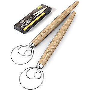 ORBLUE Premium Danish Dough Whisk - 2 Pack LARGE 13.5" Dutch Whisk with Stainless Steel Ring - Danish Whisk for Bread, Pastry or Pizza Dough - Baking Tool Alternative to a Blender, Mixer or Hook