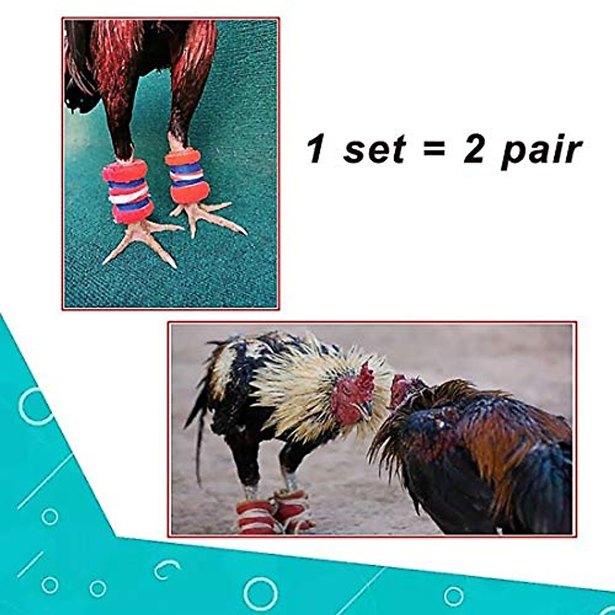 A.D.P. Rooster Booster Protection Fighting Rooster Gamefowl Protective Chicken Supplies Poultry Chickens Mitt Safety, Botas para GALLOS BREEDING, 2 Pairs Blue & Red Fabric Handmade Leg Protect Care