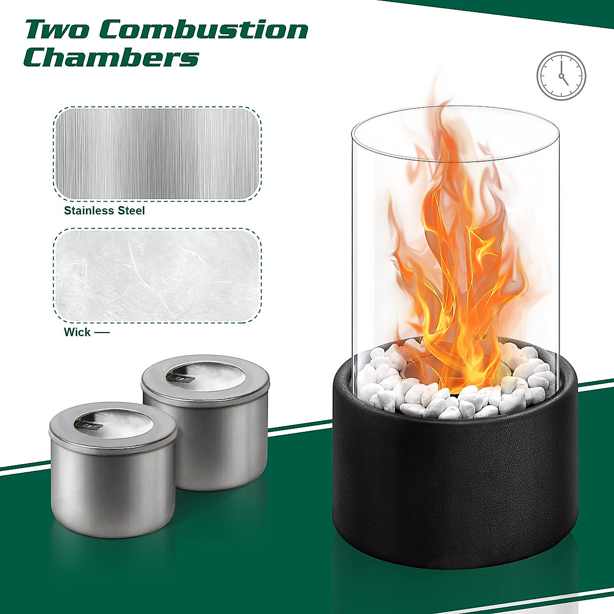 BRIAN & DANY Tabletop Fire Pit, Table Top Firepit Indoor & Outdoor, Tabletop Fireplace with 2 Combustion Chambers, Ethanol Fire Pit Bowl with Fire Killer and Pebbles