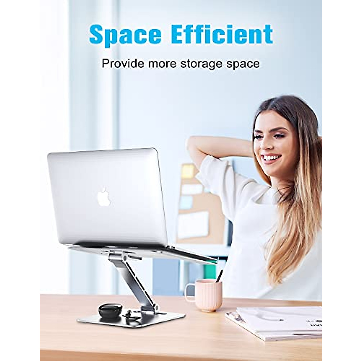 STOON Foldable Laptop Stand for Desk, Ergonomic Portable Computer Stand with Adjustable Height, Ventilated Aluminium Laptop Riser Holder Compatible with MacBook Pro, Air, All Notebooks 10-16"(Silver)