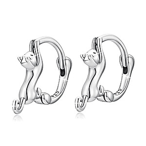 MUNDELL 925 Sterling Silver Cute Cat Huggie Hoop Earrings for Cat Lovers Hypoallergenic Hoop Earrings Statement Fine Jewelry