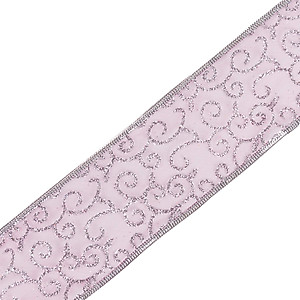 LaRibbons Wired Christmas Holiday Ribbon - Lt.Pink Swirl Sheer Glitter Ribbon - 2.5 inch x 25 Yard Each Roll - Silver Wired Edge