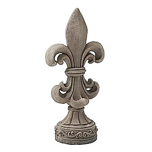 Glitzhome Fleur De Lis Garden Statue, 27.25 Inch, Concrete Grey