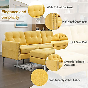 FIQHOME Living Room Furniture Sets,110" Reversible Sectional Sofa,U/L Shaped Couch with Movable Ottoman,Modular Oversized Sofá w/Lounge Chaise for Home,Office,Apartment,Dorm,Yellow