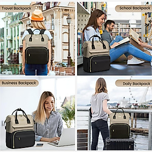 LOVEVOOK Laptop Backpack Purse for Women, Fashion Work Travel Bags, Business Computer Backpacks, Doctor Nurse Backpack with USB Port, fits 15.6-Inch Laptop, Khaki-Black