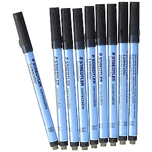 Staedtler Lumocolor 305 M-9 Correctable Foil Pen M Tip Approx. 1.0 mm Pack of 10 Black
