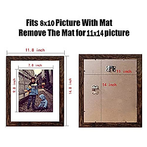 ZIRANLING 11x14 Picture Frame Rustic Brown Wood Set of 6,Display Pictures 8x10 with Mat or 11x14 Without Mat,Multi Photo Frames Collage for Wall