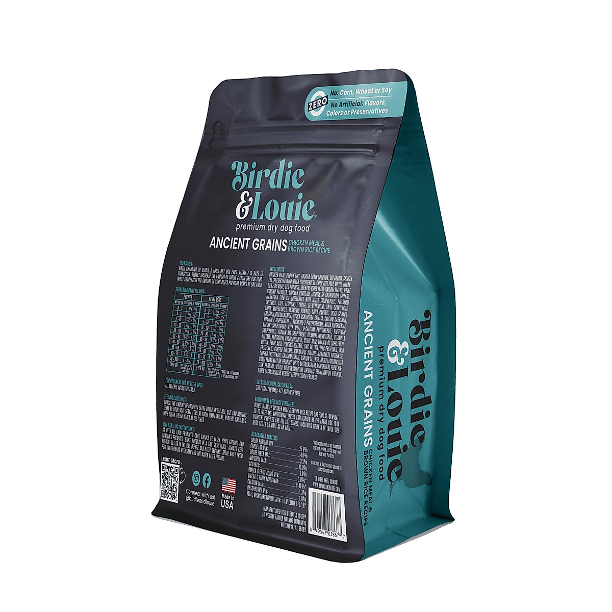 Birdie and Louie Dry Dog Food Chicken Meal & Brown Rice Recipe 3.5 Lb Easy Seal Bag (2 Bags)