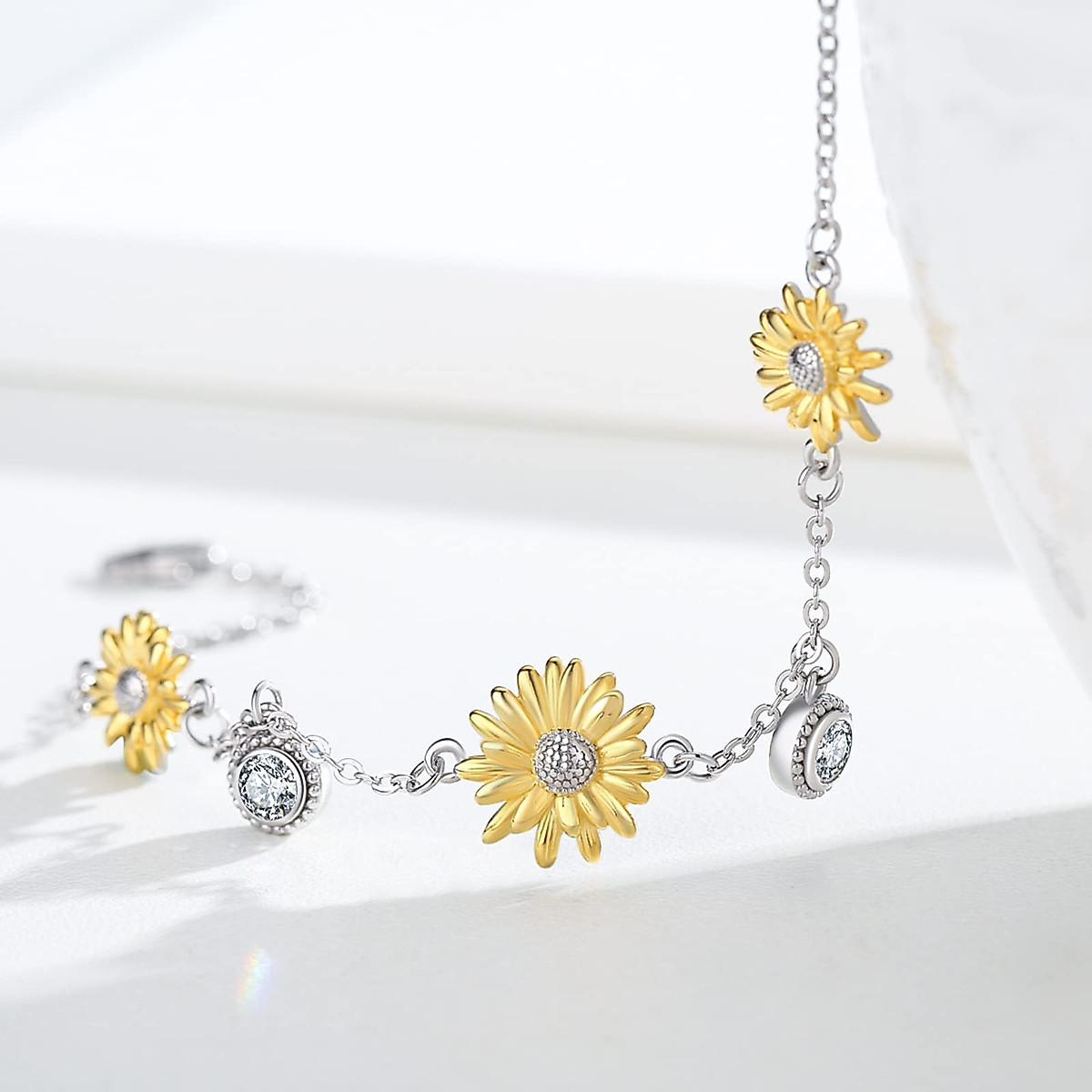 Cuoka Sunflower Bracelet 925 Sterling Silver You Are My Sunshine Sunflower Bracelets Jewelry For Women Girlfriend with Box