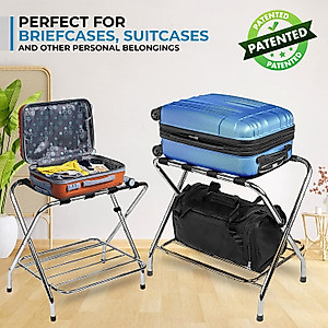 Foldable Luggage Rack, Metal Suitcase Stand for Guest Room, Heavy Duty Luggage Rack for Bedrooms, Hotels, Travel | Folding Luggage Racks for Suitcases and Storage (Double Rack (DIY), Pack of 2)