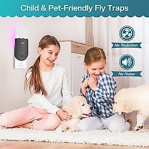 Fly Traps Indoor, Fruit Gnat Fly Traps for House, Two Light Modes, No Odor, Gnat Catcher Control for Indoor Plants, 1 Plug in Device + 5 Fly Traps Refills