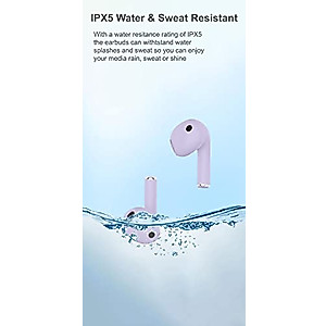 eDealz in-Ear Wireless Bluetooth 5 Headphones, Earbuds IPX5 Waterproof with Microphone Rechargeable USB C Case with Round LCD Display for Smartphones Android iOS (Purple)