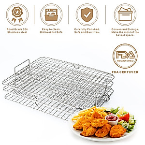 Air Fryer Rack for Ninja Foodi Grill XL FG551/IG601/IG651, Multi-Layer Dehydrator Rack Air Fryer Accessories (Included Heat and Slip Resistant Silicone Mini Potholders Mitts and Kitchen Tongs)