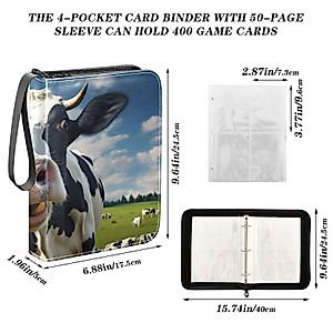 PYBUG Highland Cow Trading Card Binder with Nylon Strap 4-Pocket Waterproof PU Leather Card Collection Binder for 400 Cards Sturdy Card Holder Folders for Game Cards,Sports Cards