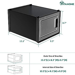 YITAHOME Shoe Storage Box, Set of 6 Shoe Storage Organizers Stackable Shoe Storage Box Rack Clear Drawer-Black