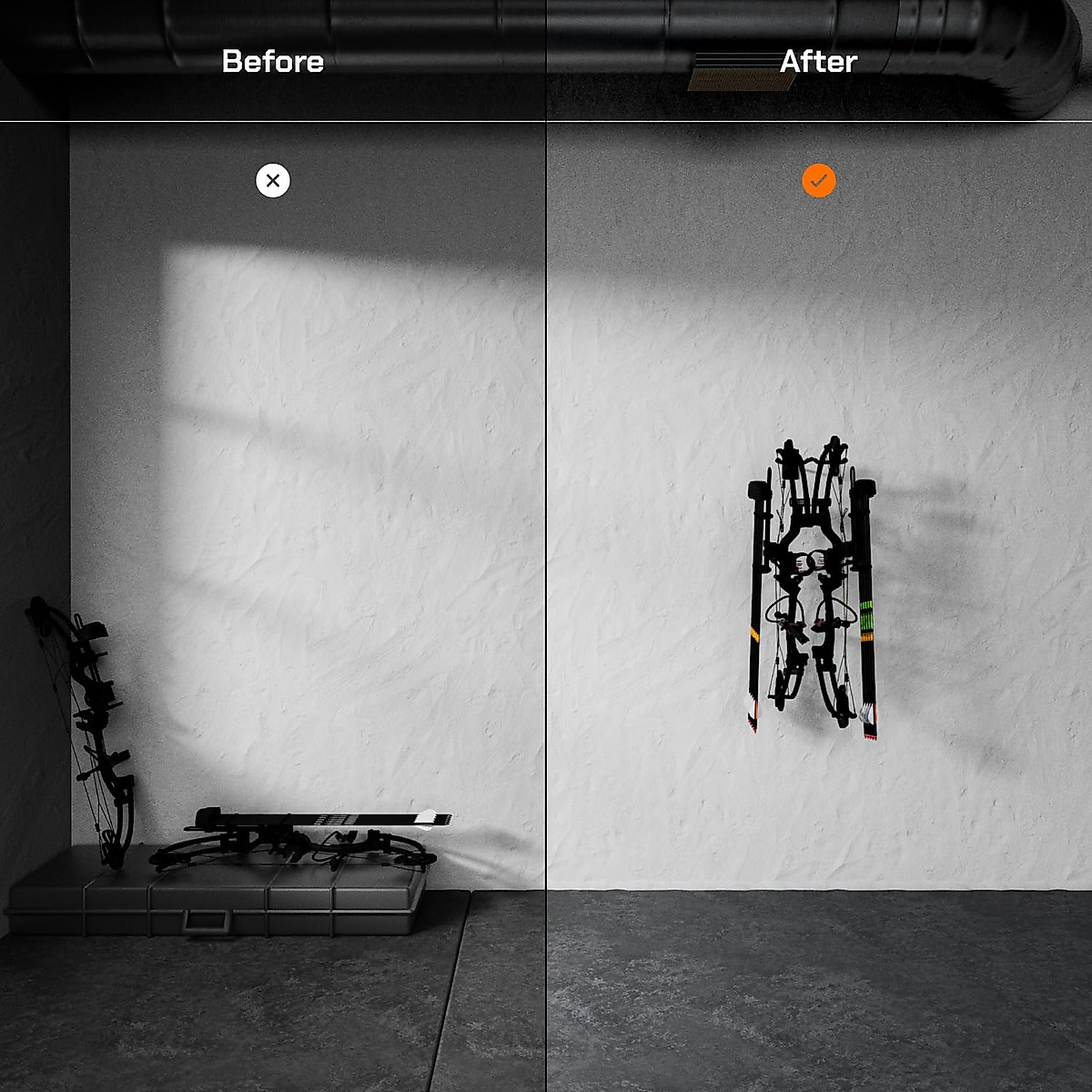 Hold Up Displays Bow Hanger, Compound Bow Wall Mount, Safely Stores and Vertically Displays Two Bows, Made in USA