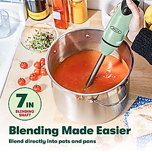 BELLA Immersion Hand Blender, Portable Mixer with Whisk Attachment - Electric Handheld Juicer, Shakes, Baby Food and Smoothie Maker, Stainless Steel, Sage