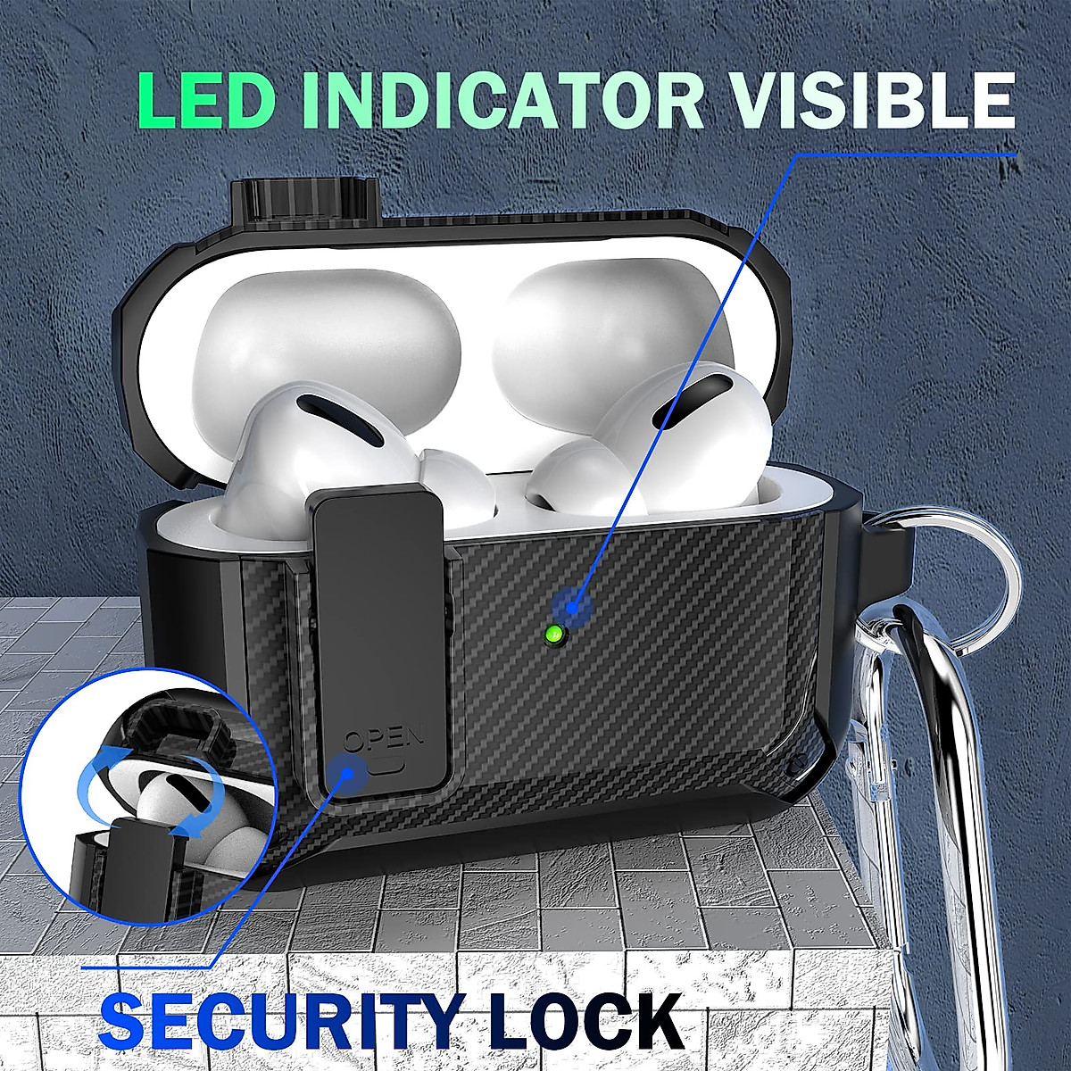 Wustentre Case for Airpods Pro 2nd Generation Case Cover with Lock Lid, Rugged Airpod Pro 2 Case with Keychain for Men Women, Military Protective Case for Airpods Pro & AirPods Pro 2 Gen