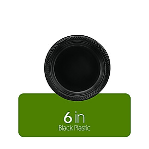 PLASTICPRO 100 PCS Small Black Plastic Plates Light Weight 6 Inch Plastic Dessert Plates Black Plates Disposable for Party and Wedding